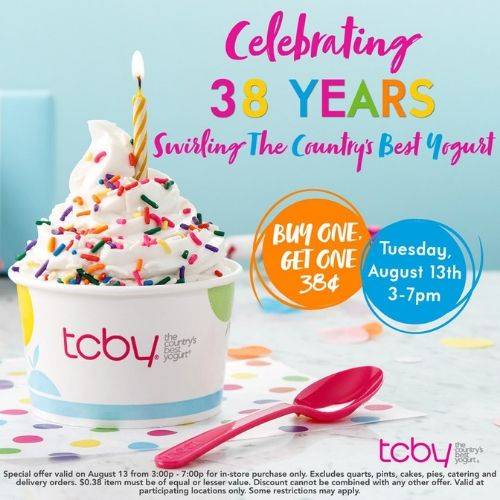 TCBY has Buy 1, Get 1 Frozen Yogurt for $0.38 TODAY ONLY!